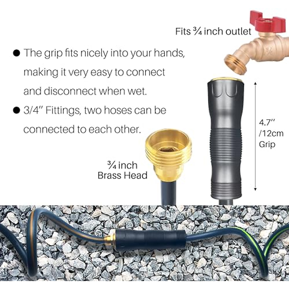 HomeyHoney EVA Recoil Garden Hose 50 ft, Coiled Boat Hose, Heavy Duty EVA coil Hose with Spray Nozzle and Brass Connectors for Outdoors, Yard, Boats, Car Washing