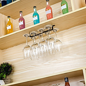 Wine Glasses Rack Under Cabinet Stemware Rack,Wine Glass Hanger Rack Wire Wine Glass Holder Storage Hanger for Cabinet Kitchen Bar BlackL