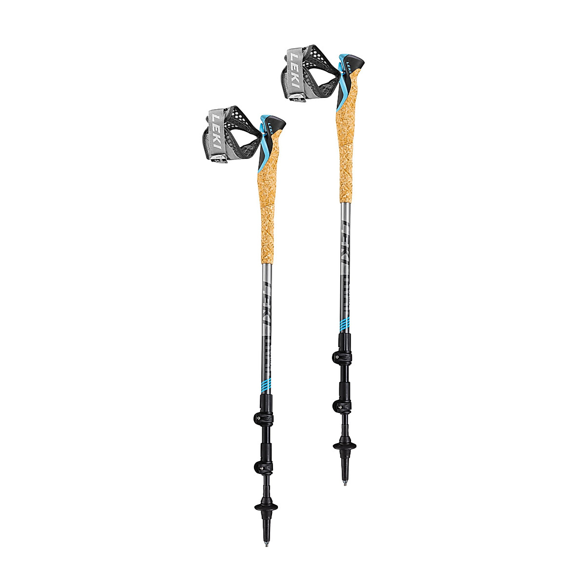LEKI Cross Trail 3 TA Aluminum Adjustable Lightweight Walking Poles for Trekking & Hiking - Black-Blue-Anthracite - 110-135 cm