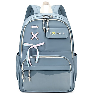 Lanola Teen Girl School Backpack Casual Hiking Daypack Bookbag Elementary College Travel Backpack with Cute Ribbon for Girls