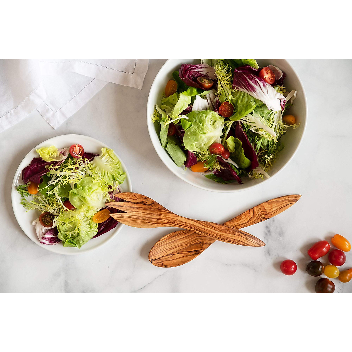 Tramanto Olive Wooden Salad Servers Set, 12 inch Tuscan Design