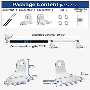 20 inch 200 LB Gas Prop Struts Shocks with L Mounting Brackets, 20" 889 N Lift-Support Gas Spring for Heavy-Duty Floor Hatch Trap Door Murphy Bed (Suitable Lid Weight: 185-220lbs), 2Pcs Set