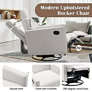 Merax Modern Upholstered Recliner Chair with Thick Seat Cushion and Backrest Swiel Accent Armchair for Living Room, Bedroom, Home Office, Set of 1, Beige-Swivel