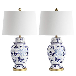 SAFAVIEH Lighting Collection Hana Butterfly Blue/ White 28-inch Bedroom Living Room Home Office Desk Nightstand Table Lamp Set of 2 (LED Bulbs Included)