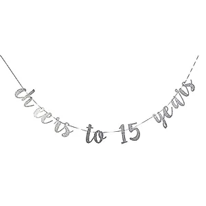 StarsGarden Cheers to 15 Years Banner - It's My Funny Fabulous 15 Banner -15th Birthday Banner Decorations - Milestone Happy Birthday Decorations(Silver 15), SG-22NP453