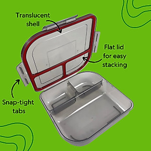 MyGo Container Large To-Go 3-Compartment Food Container, 9-3/8" X 9-3/8" X 2-1/2", Reusable, Microwave Safe, Smoke/Red