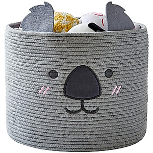 OMERAI Animal Baskets Cotton Rope Storage Basket Woven Toy Basket Large Basket for Blankets Cute Koala Basket with Handles Foldable Animal Laundry Basket Nursery Basket Organizer, 15"D x 12.6"H (Grey)