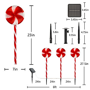 ALIGHTER 3Pcs Giant Solar Christmas Candy Cane Lights Outdoor Decorations Pathway Driveway Markers Lawn Garden Yard Christmas Decor