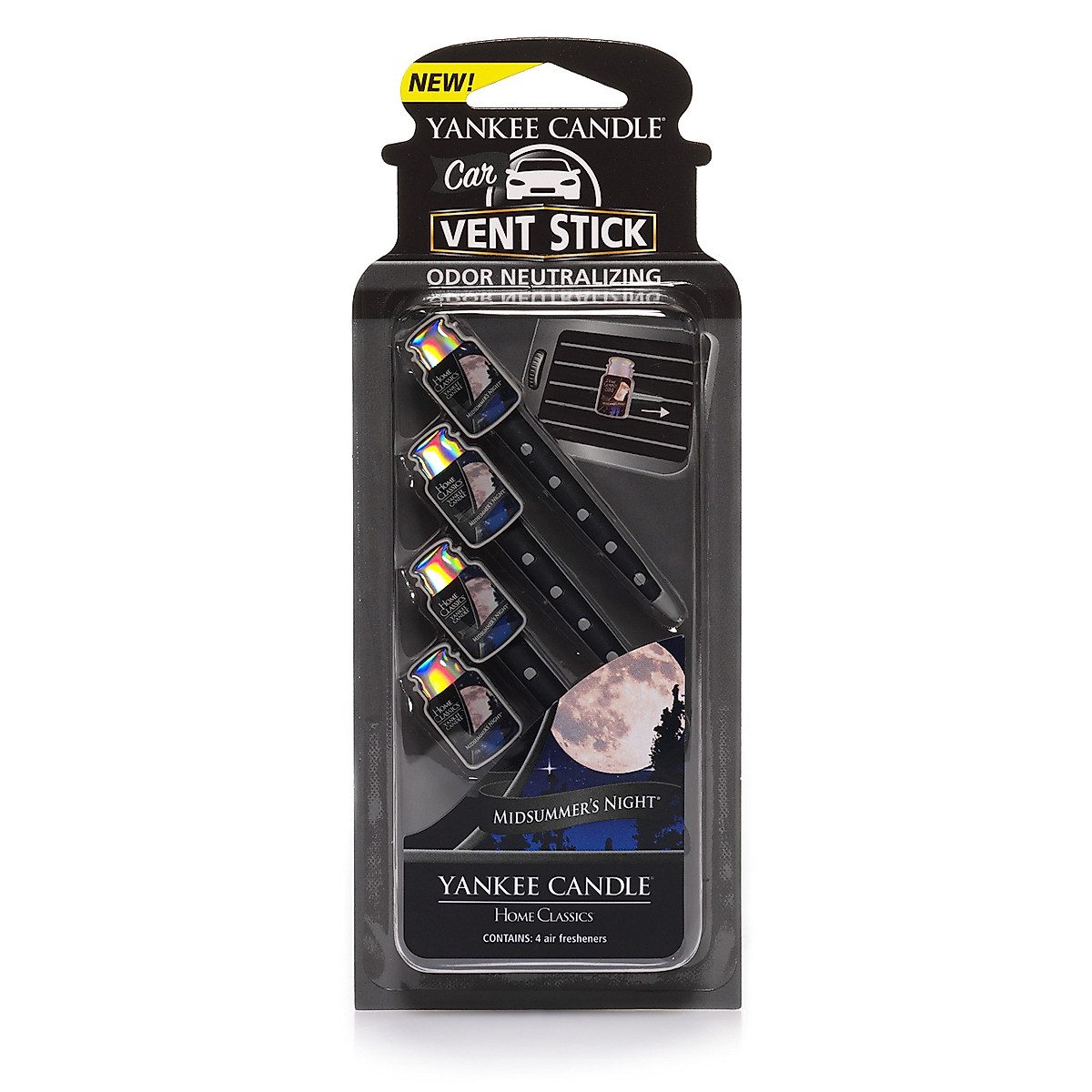 Yankee Candle Car Air Fresheners, Car Vent Stick MidSummer's Night® Scented, Includes 4 Odor Neutralizing Sticks, Each Lasts Up To 2 Weeks