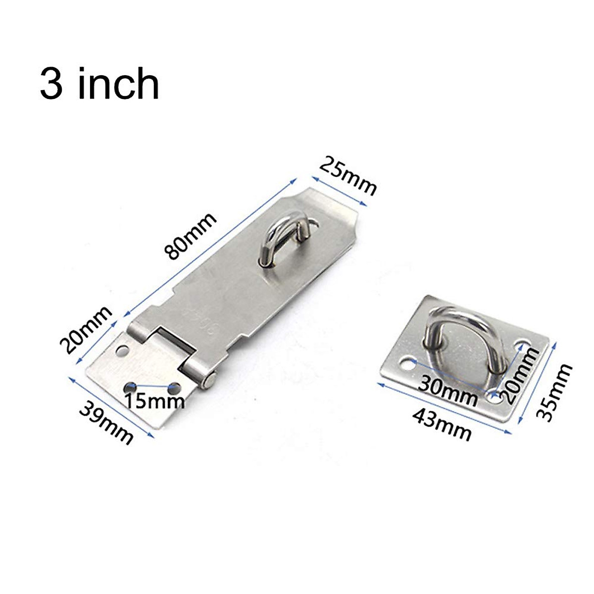 Door Locks Hasp Latch, 3 Inch Stainless Steel Safety Packlock Clasp Hasp Lock Latch, Extra Thick Door Gate Lock Hasp with Screws Brushed Finish 2 Pack