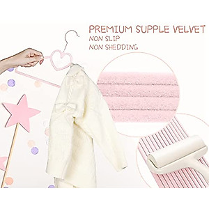 Pink Heart Velvet Baby Hangers - 50pack 13inch Toddler Hangers with 20pcs Clips, Premium Velvet Strong and Durable Baby Clothes Hangers Without Slipping, Ultra Slim and Stackable Space Saving