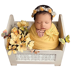 Yarstar Retro Newborn Photography Props Bed with Box White Hollow Carved Pattern Wooden Baby Photography Props Doll Bed Baby Photography Accessories Wooden Mini Doll Bed