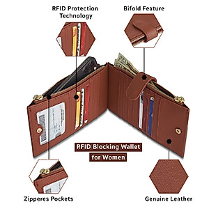 Maze Exclusive RFID Blocking Wallet for Women | Attractive Design with Genuine Leather, Zipper Pocket, Bifold Feature | Hold and Protect Your Cards Everywhere You Go (Brown)