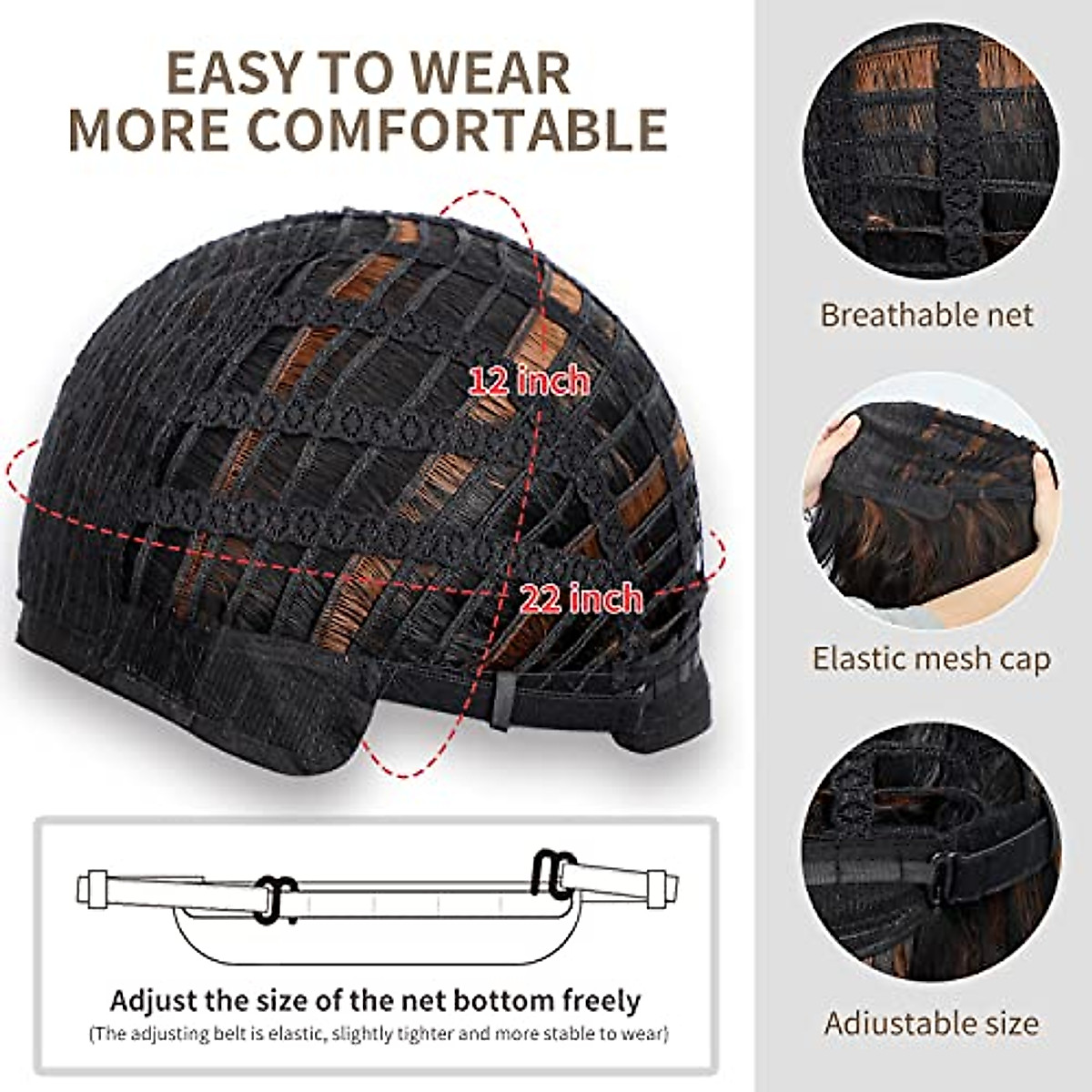 ENTRANCED STYLES Wavy Bob Wigs with Bangs for Women Black Mixed Brown Short Wavy Bob Curly Wig Synthetic Natural Looking Heat Resistant Fiber Wig