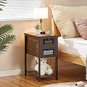 VECELO Flip Top Narrow Side Table with Storage Shelf, Wood Look Accent Furniture for Living Room Bedroom,Brown(Set of 2), 2 Set