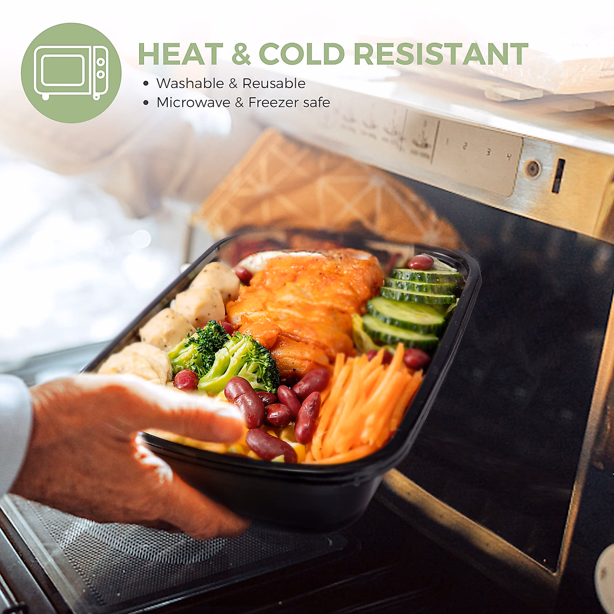 Glotoch Meal Prep Container, 50 Pack 28OZ 1 To Go Containers, Black Plastic Containers With Lids For Storage-Microwave&Freezer&Dishwasher Safe, BPA-Free, Durable&Stackable