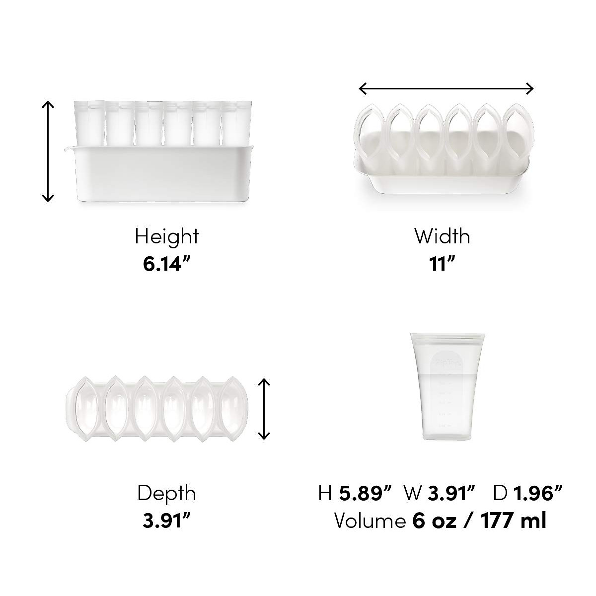 Zip Top Reusable 100% Platinum Silicone Breast Milk Storage, Made in the USA - Bag Set of 6 + Freezer Tray