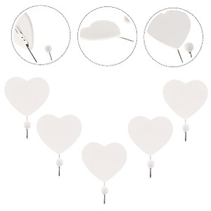 CHILDWEET 5pcs Hook up Wooden Coat Hooks Wood Decor Hat Wall Hanger Wall Mount Clothes Rack Heart Key Hooks Sticky Wall Hangers Decorative Hook Wooden Hooks Heart Shape Hooks Ledge White