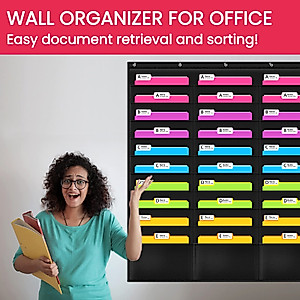 Godery Organization Pocket Chart，Wall File Pocket Folder Organizer with 30 Pocket Chart Plus 5 Hangers Hooks, The Perfect Pocket Chart for Classroom, School, Office or Home Use (30 Pocket)
