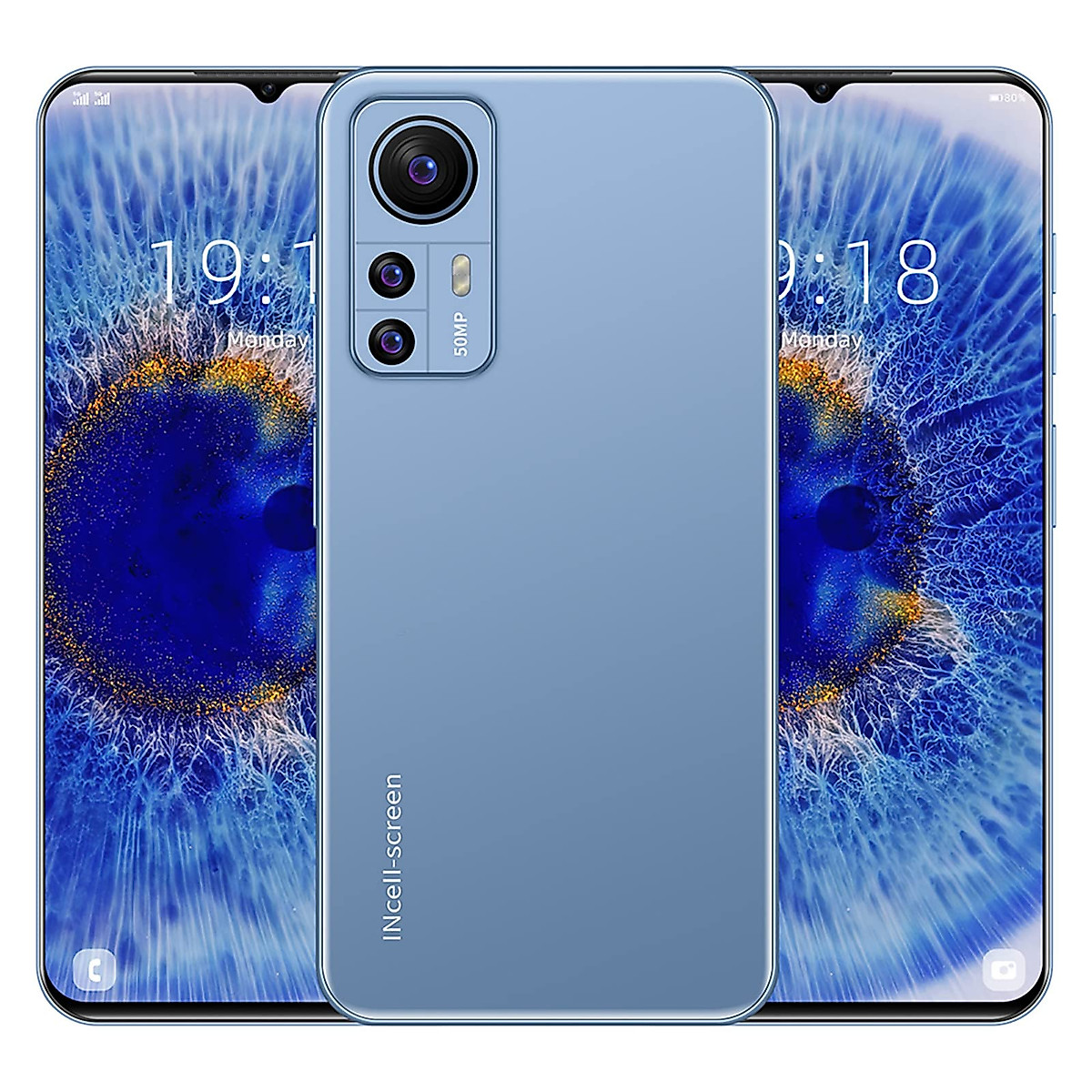 12s Pro Smartphone, MT6582 Quad Core 4GB RAM 32GB ROM Cell Phone Double Card Slot 5G WiFi 1200x1960 Resolution Ultra HD Screen for Office (Blue)