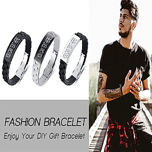 XUANPAI Personalized Custom Message Silicone Stainless Steel ID Tag Wristband Bangle,Adjustable Bracelet (Grey-Engraving)