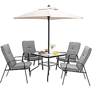 TANGKULA 5 FT Patio Umbrella, Outdoor Table Market Umbrella with Quick-Release Button, 4 Sturdy Ribs, Fade Resistant & Waterproof Canopy, Sun-protective Patio Umbrella for Garden, Poolside, Backyard