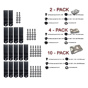 CKX-12 Heavy-Duty Black Metal Belt Clip, fits up to 1.75” Belt Attachment for IWB/OWB Kydex/Leather Knife Sheath and Gun Holsters. Sets of 2, 4 and 10 Units w/Mounting Hardware (6 Parts Each) (2)