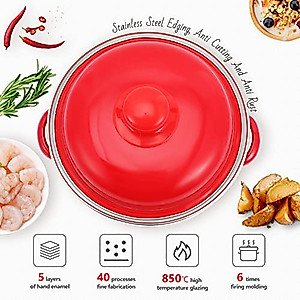 Luxshiny Enamelware Pot Enamel Soup Pot Vintage Stew Pot Stock Pot with Double Handle Soup Pasta Cooking Pot Noodle Porridge Pot for Kitchen Induction Cooktop Gas Stove 1. 1L 16cm Pasta Pot