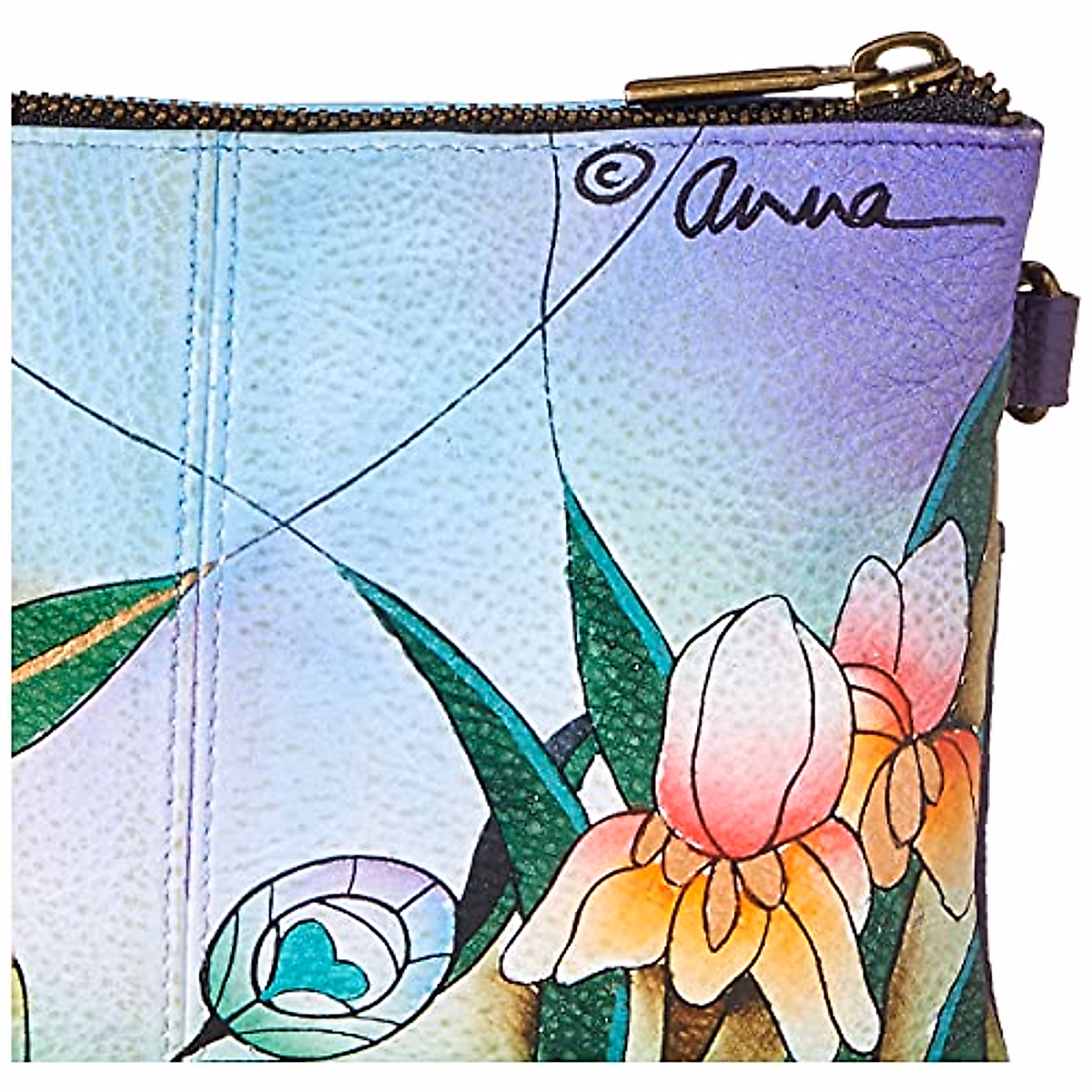 Anna by Anuschka Hand Painted Leather Wristlet Organizer Wallet | Midnight Peacock