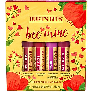 Burt's Bees Bee Mine Lip Balm Gift Set, Strawberry, Dragonfruit Lemon, Pomegranate and Watermelon, 4 Personalized Lip Balms, Pack May Vary