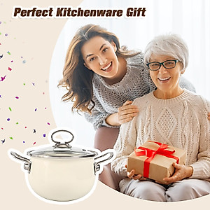 Nonstick Stockpot With Lid, 4 Quart White Pasta Pot Enamel on Steel with Stay-Cool Handles, Multipurpose Cooking soup Pot for Kitchen, All Stove Compatible, Easy to Clean (5 Quart)