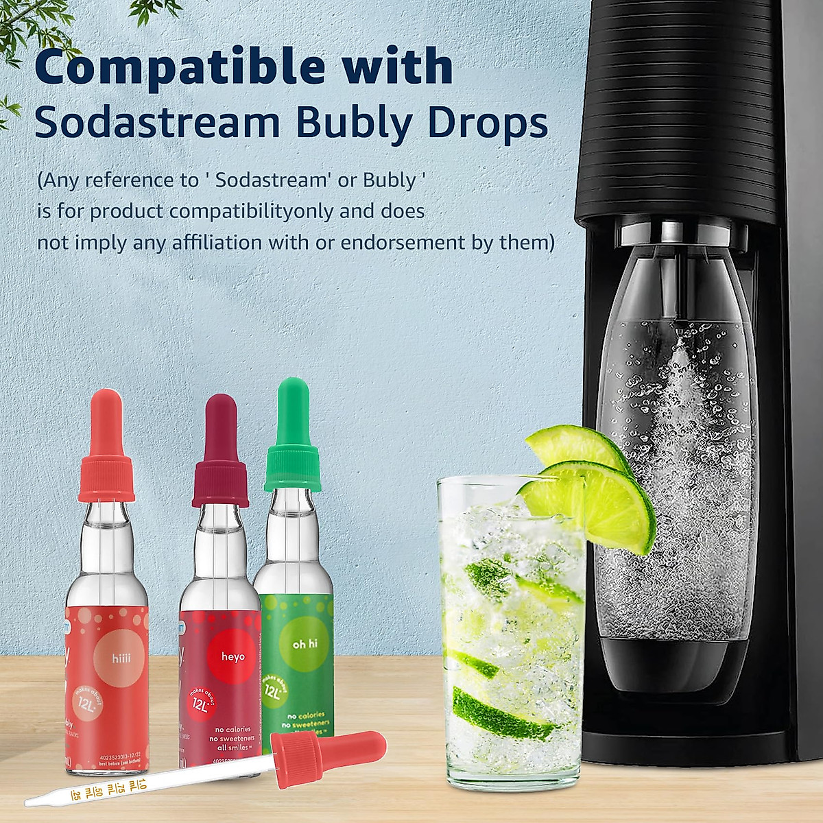 Glass Dropper Pipettes Compatible with Sodastream Bubly Drops Flavors, Flavoring Dropper 1ML Pipette with Graduated Dropper for Sodastream Bubly Bottle, with Cleaning Brush(Colorful)