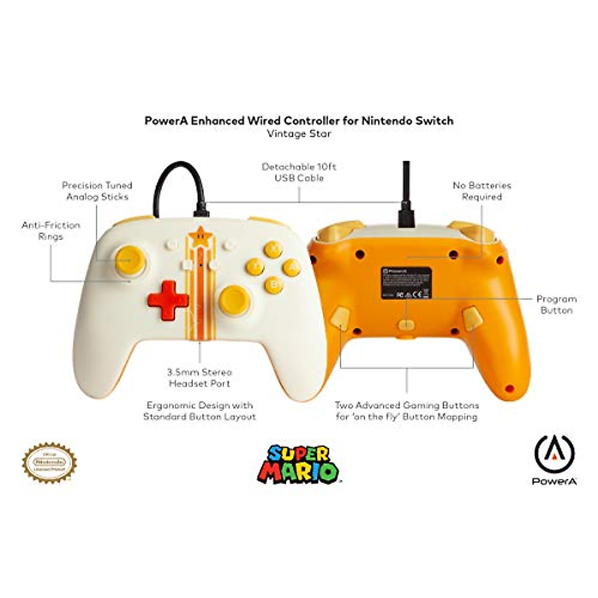 PowerA Enhanced Wired Controller for Nintendo Switch - Mario Vintage Star
