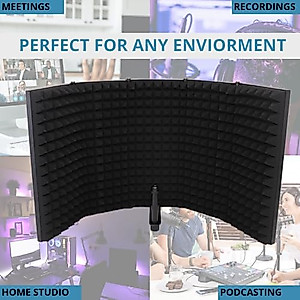 PyleUsa Microphone Isolation Shield, 5 Panel Acoustic Vocal Sound Dampening Noise Absorb Record Studio,1.6" Foam,Adjust Mic Depth,Removable Shock Mount, ⅝" Threaded,Podcast,Sing and Broadcast-1 set