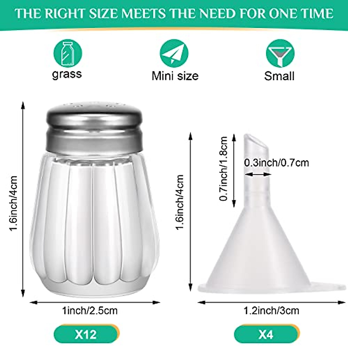 12 Pieces Mini Pepper Shakers Set Mini Shaker Tiny Pepper Shakers Glass Shaker Bottle Condiment Storage Jar with 4 Pieces Plastic Mini Funnels for Storing Pepper, Sugar
