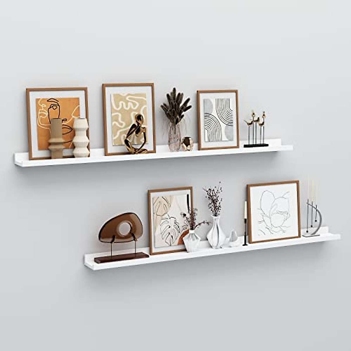 love furniture Floating Shelves Wall Mounted Set of 2, 59 Inch White Wall Mounted Wood Shelves for Bedroom, Living Room, Bathroom, Kitchen