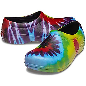 Crocs Men's and Women's On The Clock Clog | Slip Resistant Work Shoes, Tie Dye, 11 Women/9 Men