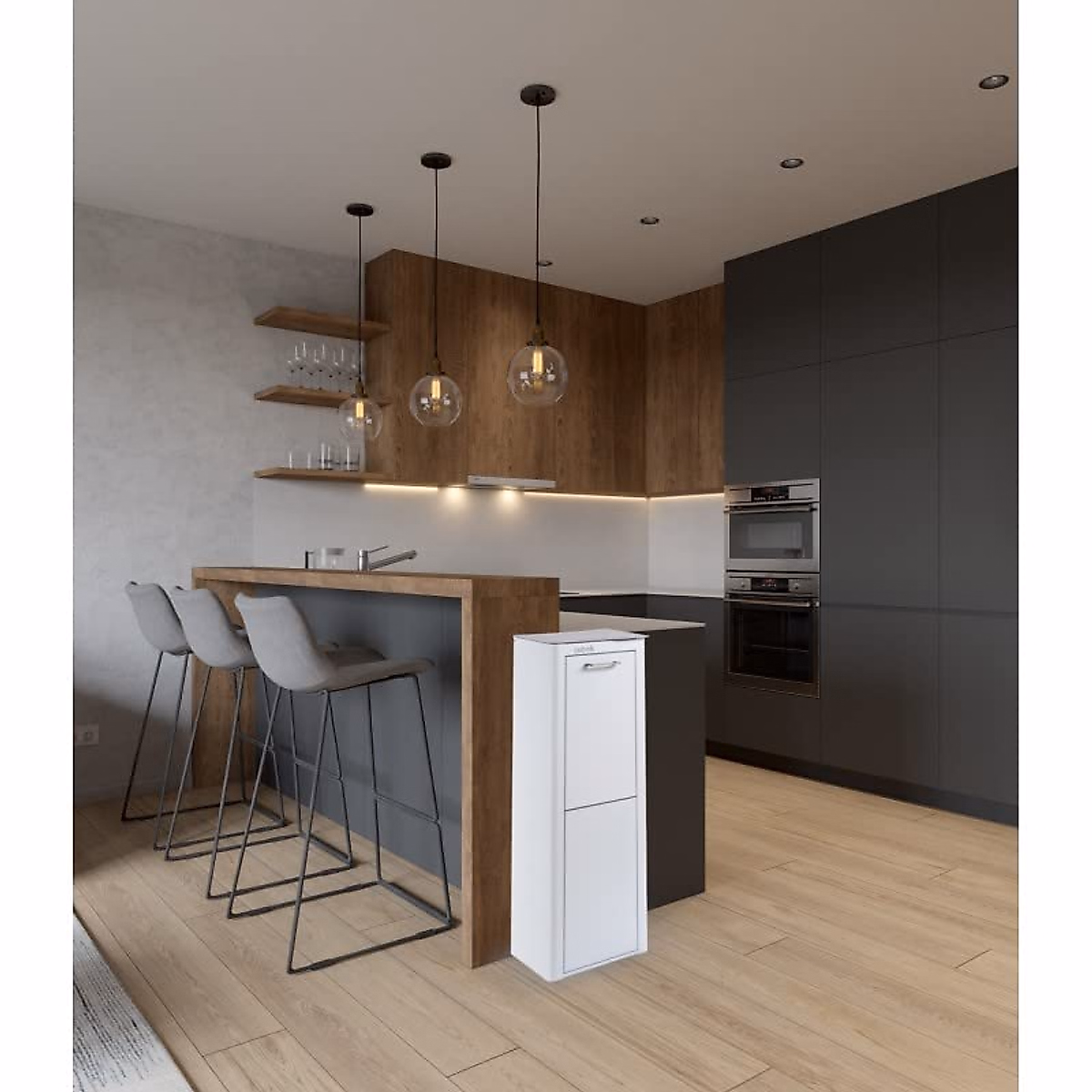 DON HIERRO - CUBEK - Recycling bin, Trash can Unit, Waste bin, Cabinet with 2 tilt-Out compartments. - White