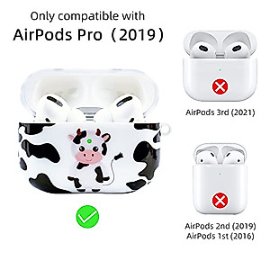 Cute Airpod Pro Case with Lanyard Keychain, ORATYFAN Air Pod Pro Hard Protective Charging Case Cover with Pom Pom Ball and Fadeless Patterns for Women Girls Gift(Cow)