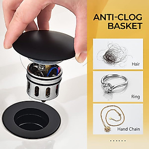 Yodel Faucet Matte Black Bathroom Vessel Sink Faucet Waterfall Spout Tall Single Hole with Metal Anti-Clogging Hair Catcher Pop Up Drain Without Overflow Lavatory Vanity Faucets