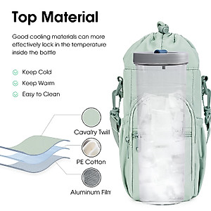 sportsnew Water Bottle Holder with Strap 32oz 40oz Insulated Water Bottle Carrier Sling Bag with Phone Pocket Tumbler Bag Cup Sleeve Crossbody Pouch for Walking Hiking Travelling Carrying, Green