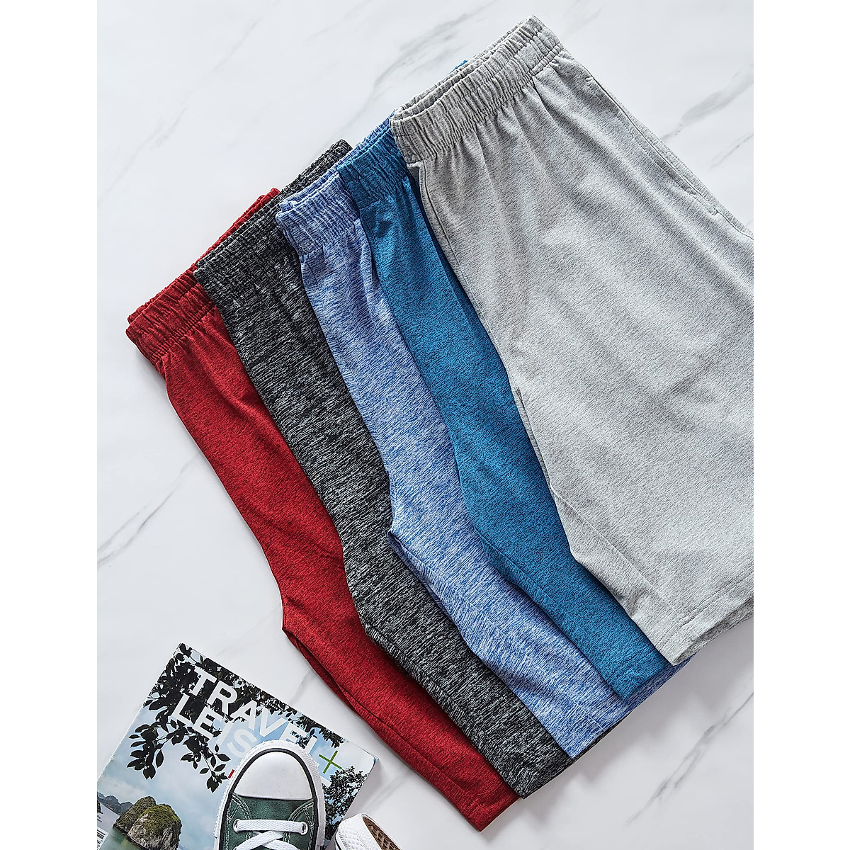 5 Pack Big Boys Youth Athletic Mesh Basketball Shorts with Pockets Quick Dry Activewear (Set 4, Large)