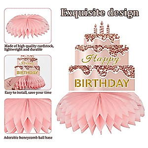 Pink Rose Gold Birthday Honeycomb Centerpieces Decorations for Women Girls, 8Pcs Rose Gold Happy Birthday Table Centerpieces Party Supplies, 10th 16th 21st 30th 40th 50th 60th Bday Table Topper Decor