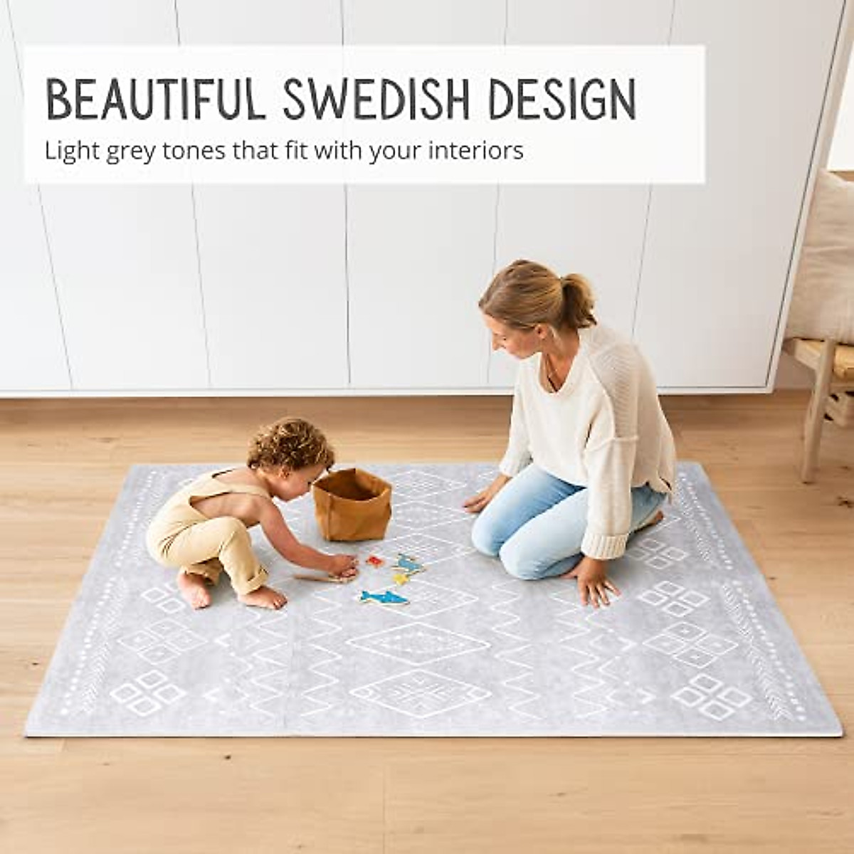 Lillefolk Stylish Foam Play Mat for Baby. Soft, Thick, Non-Toxic Playmat, Covers 6 ft x 4 ft, Interlocking Puzzle Tiles for Tummy Time and Crawling (Gray)