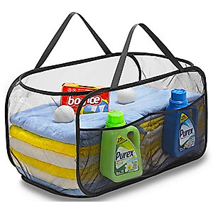 TENRAI Strong Mesh Horizontal Pop Up Laundry Hamper, Easy to Carry Up and Down Stairs. Extra Large Opening Laundry Basket, Easy to Put Clothes in. Use Waterproof and Dustproof Cloth at The Bottom.
