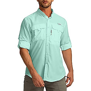 Men's Sun Protection Fishing Shirts Long Sleeve Travel Work Shirts for Men UPF50+ Button Down Shirts with Zipper Pockets(Arona Small)
