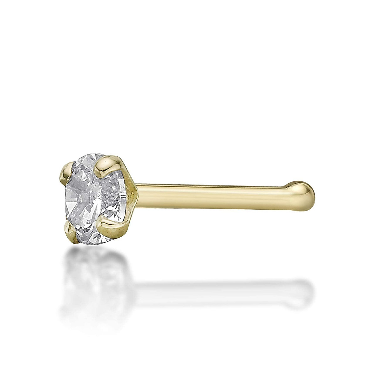 Lavari Jewelers Straight Stud 22 Gauge 3mm White Cubic Zirconia Nose Ring in 14k Gold