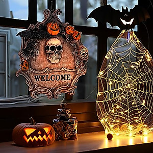 Halloween Decoration 3D Skeleton Welcome Sign Front Door Decoration, Scary Wall Decoration for Party Castle Haunted House Home Decor