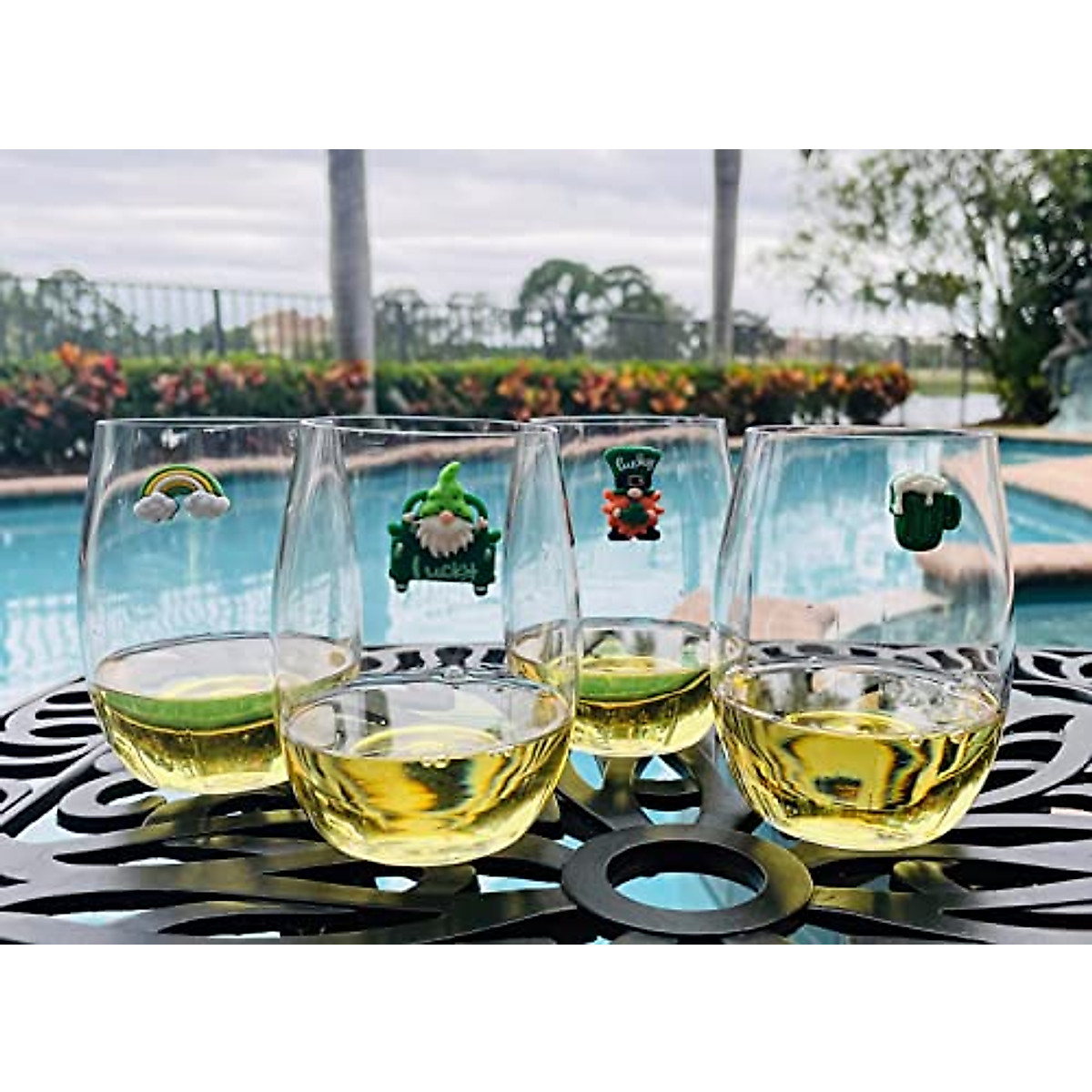 St. Patricks Day Gnome Wine Glass Charms - 6 Magnetic Drink Markers for your St. Pats Party