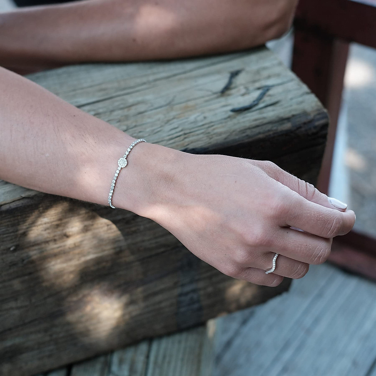 Micropave Disc Bolo Bracelet Adjustable 10 Inch 14K Rose Gold Plating